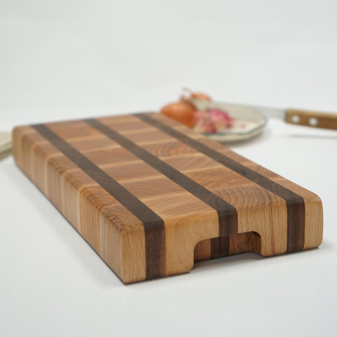 Handmade Walnut & Beech End Grain Butcher Block – Small, Solid Cutting Board – Durable Wooden ...