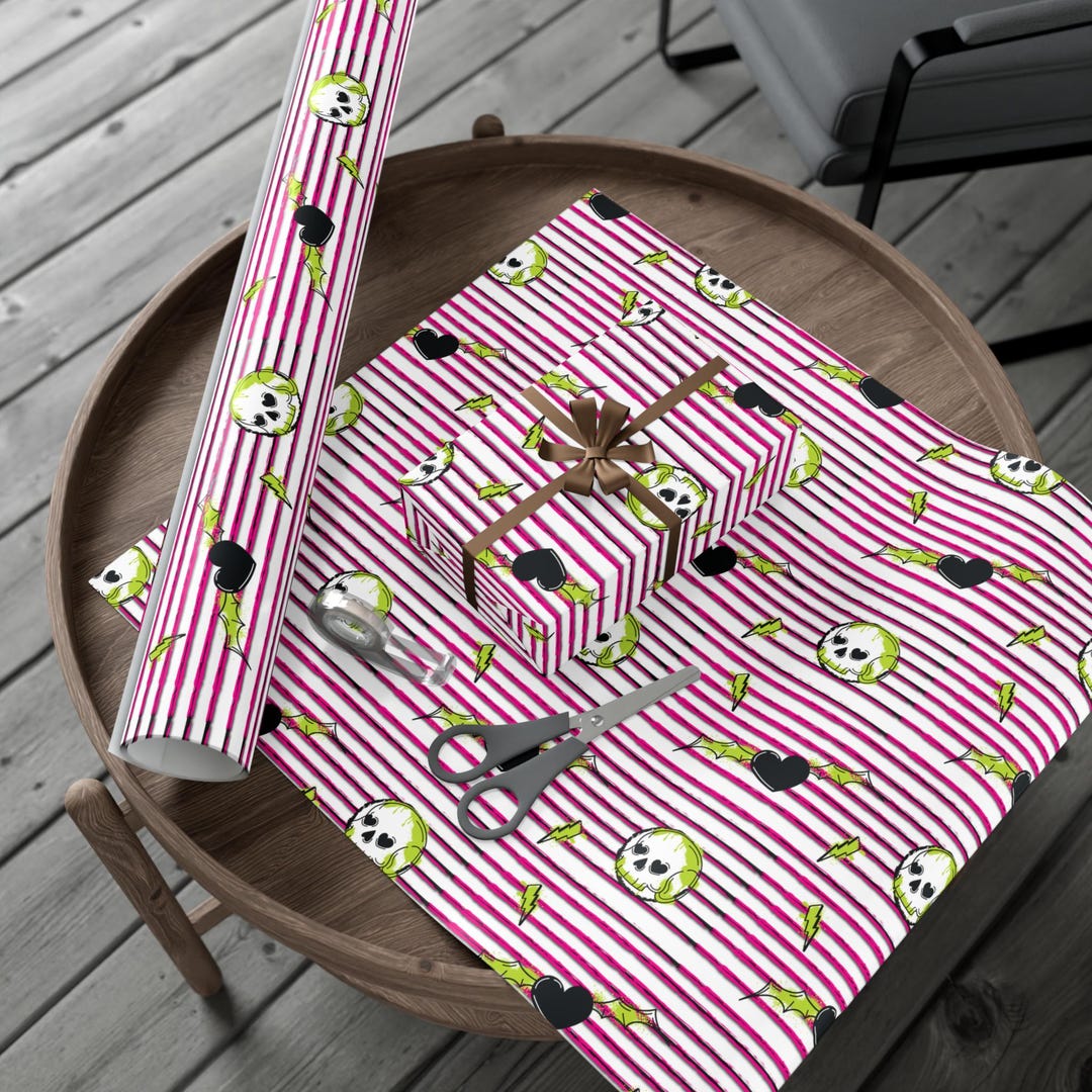 Gothic Skull Wrapping Paper - Pink Lightning Bolt Gift Wrap - Etsy