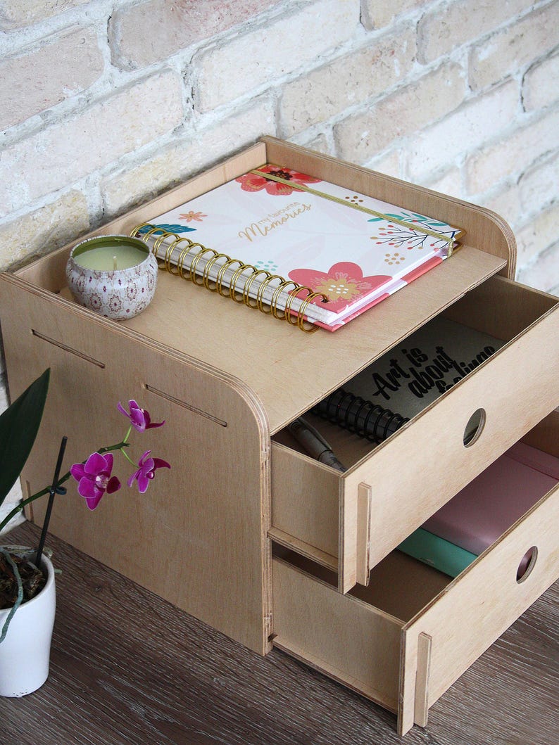 Wooden Organizer With 2 Drawers, Multi-purpose Storage Box for Office ...