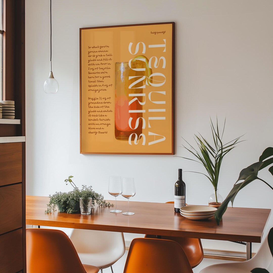 Tequila Sunrise Wall Art | Bar Cart Decor | Kitchen Wall Art | Drink ...