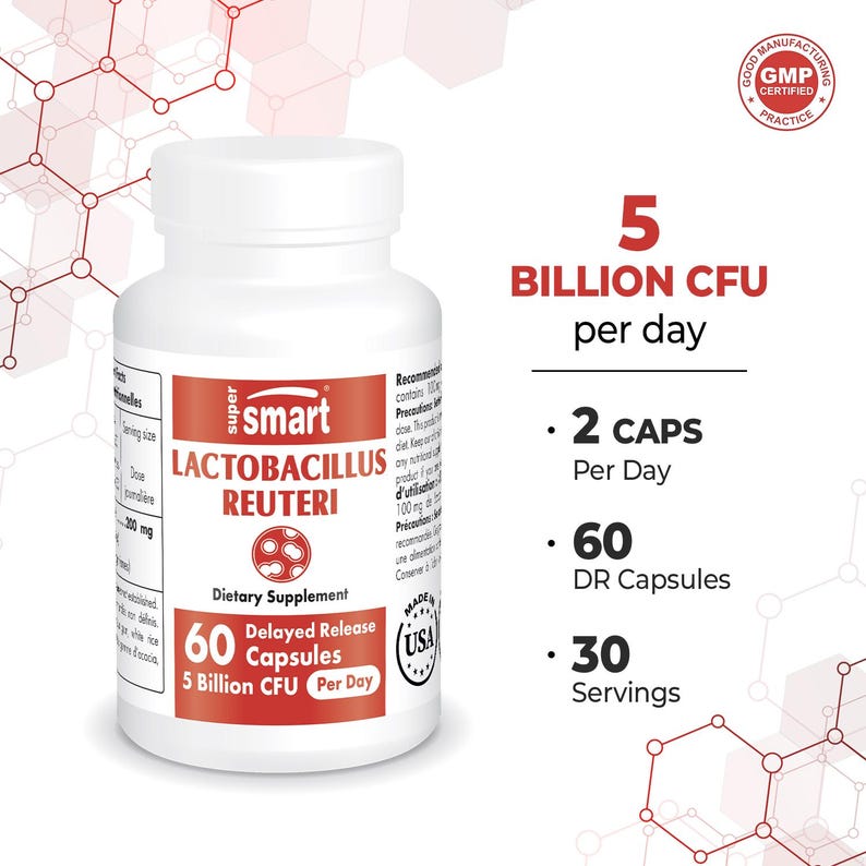 Supersmart Lactobacillus Reuteri 5 Billion CFU per Day - Probiotic Supplement | Non-gmo & Gluten ...
