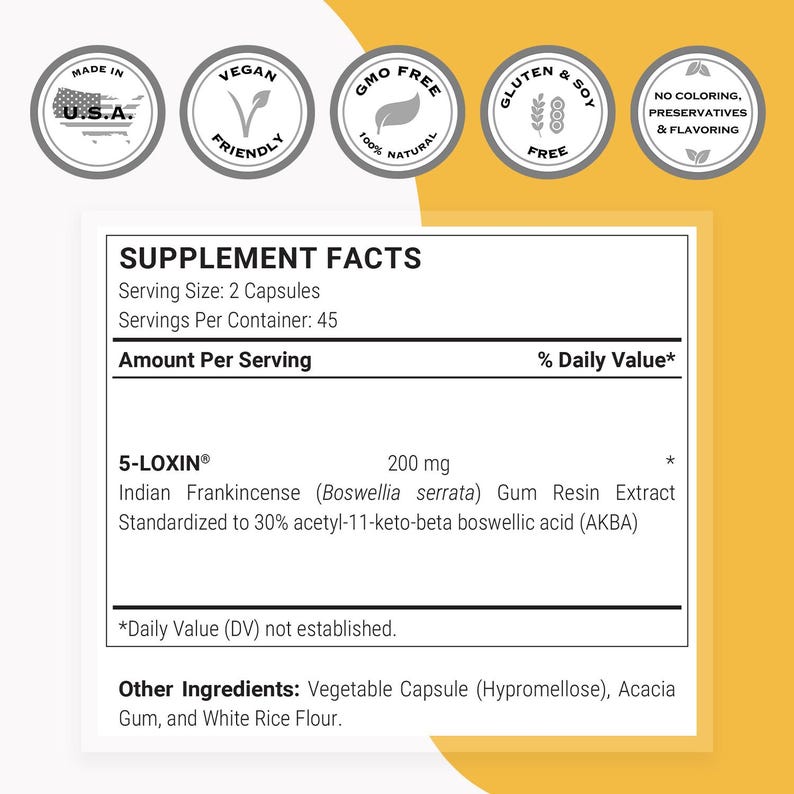 Supersmart Boswellia 5-LOX 200mg per Day (patented) - AKBA Supplement ...