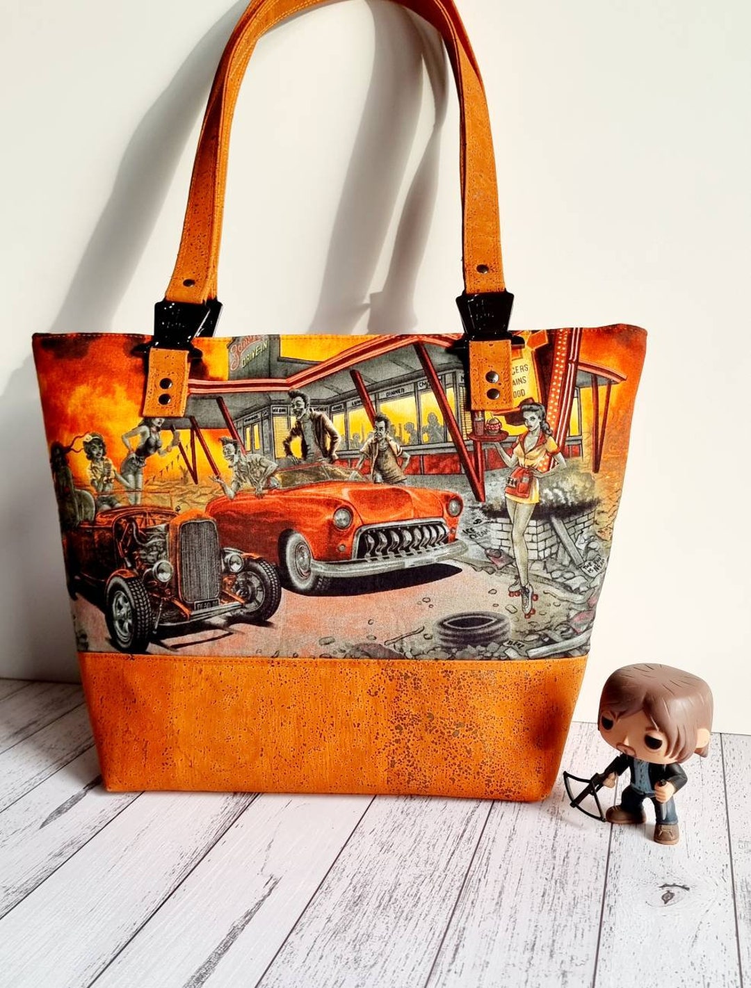 Orange Zombie Pin-up Shoulder Bag. Emily Tote Bag. Cork Bag. Halloween ...