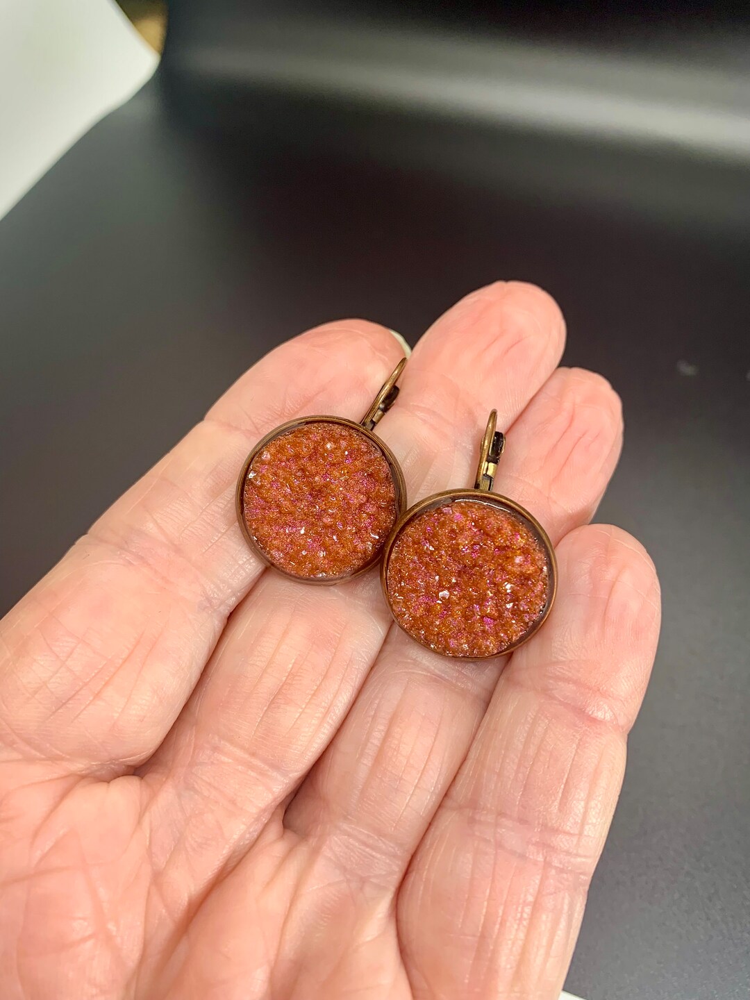 Blue and Red Druzy Shaped Earrings. - Etsy