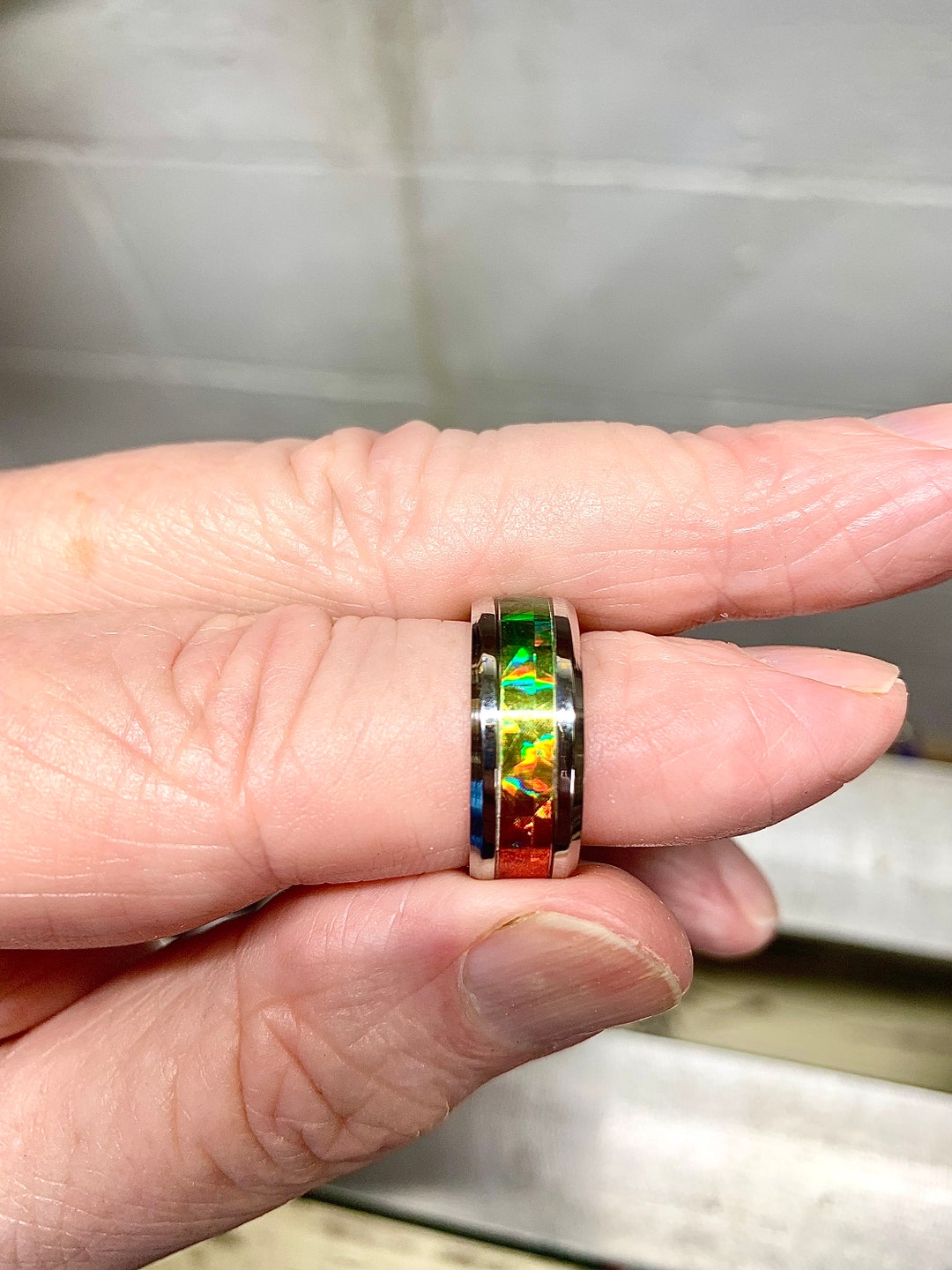 Holographic Dazzle Ring. Size 8 to 8 1/2. 8mm Wide - Etsy