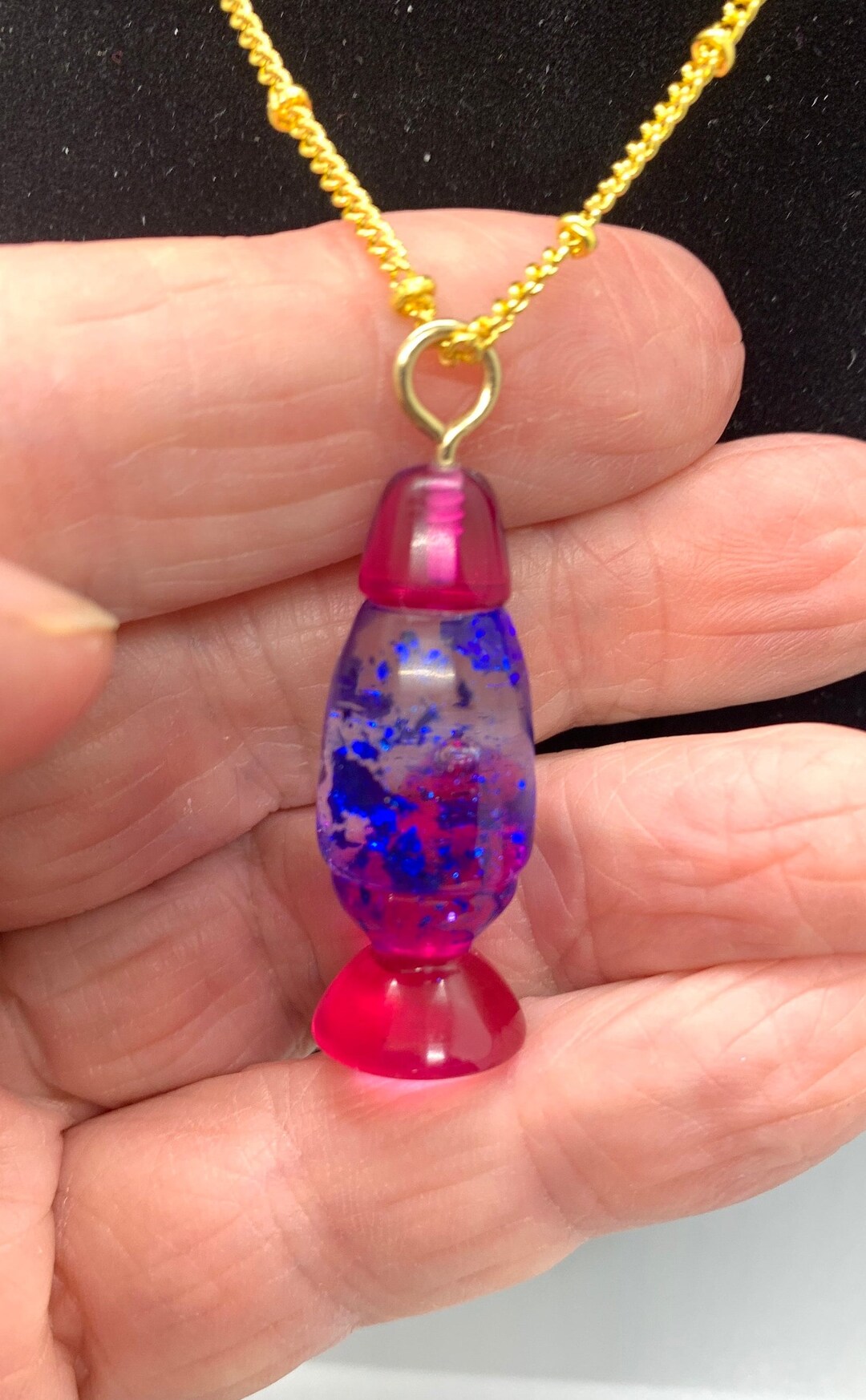 Lava Lamp Necklace in Pink With Blue Guilding Foil Inserts - Etsy