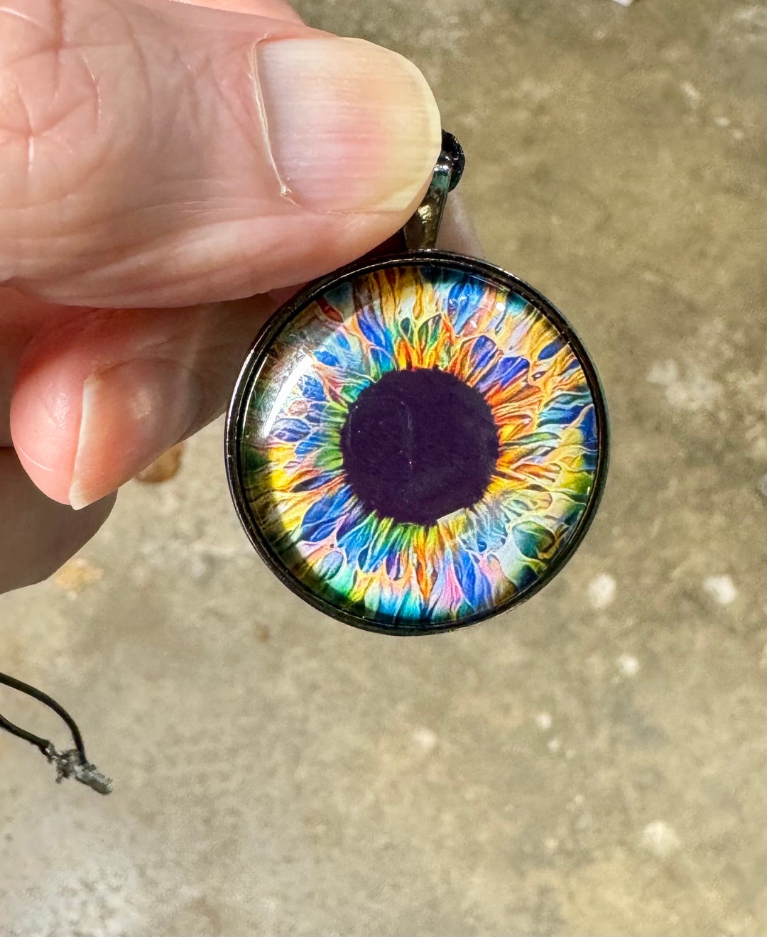 Eyeball Pendant: Multicolor Flower Eye, Gunmetal Bezel - Etsy