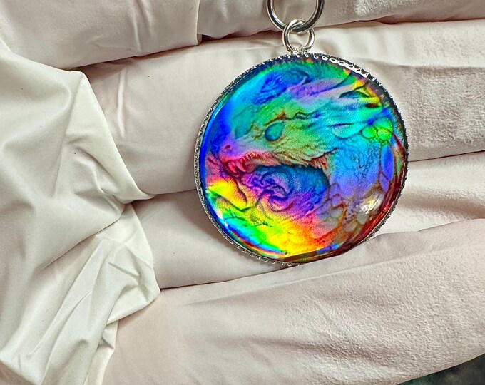 Holographic Dragon Pendant: Aura Color Change, Silver Chain - Etsy