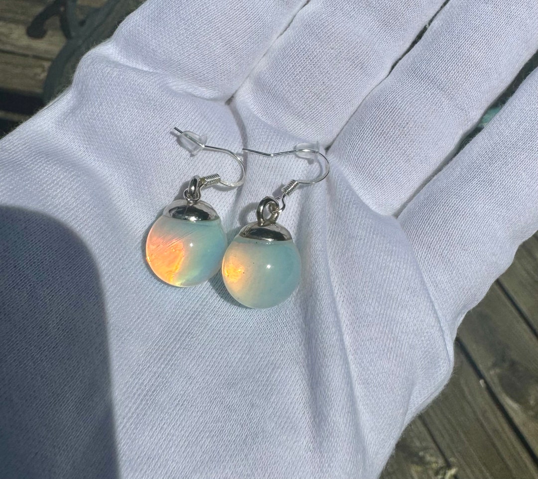 One Pair of 14mm Opalite Sphere, Round Crystal Ball, Opalescent Glass ...