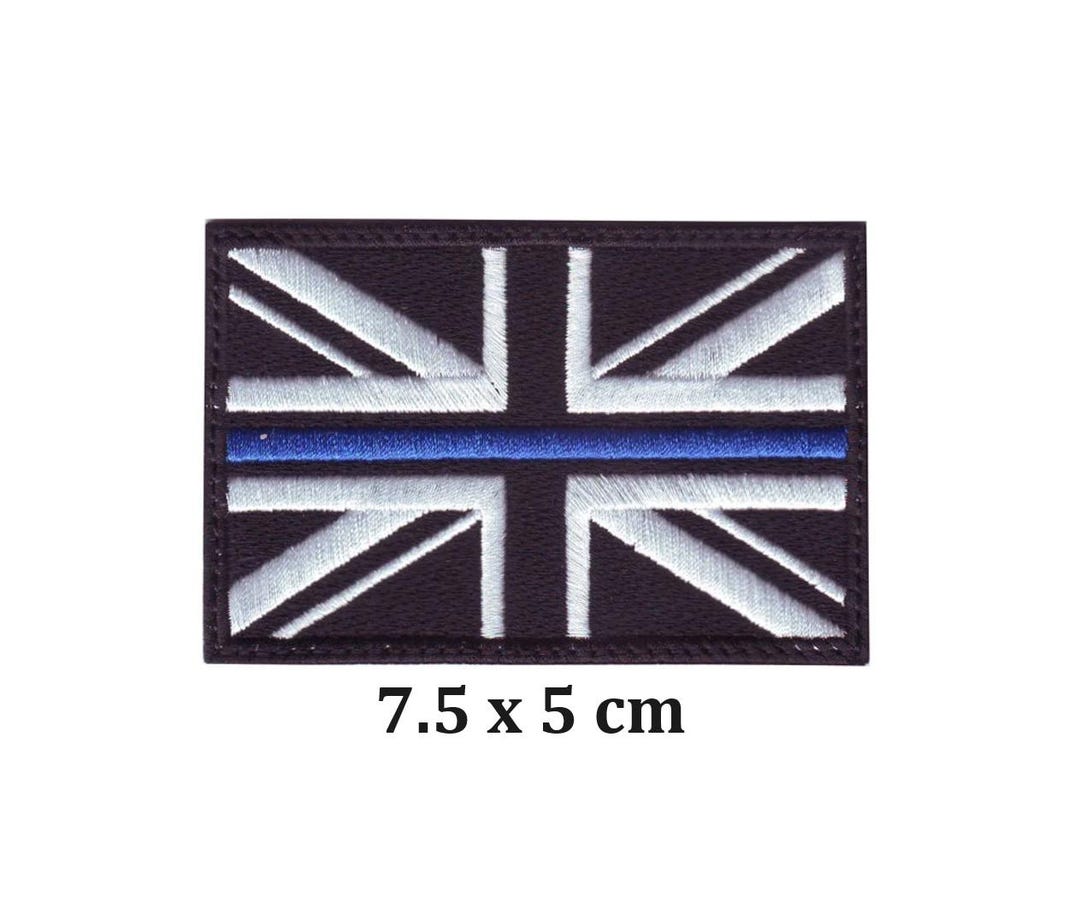 Black Union Jack Flag UK Police Blue Line Embroidered Patch Badge Sew ...