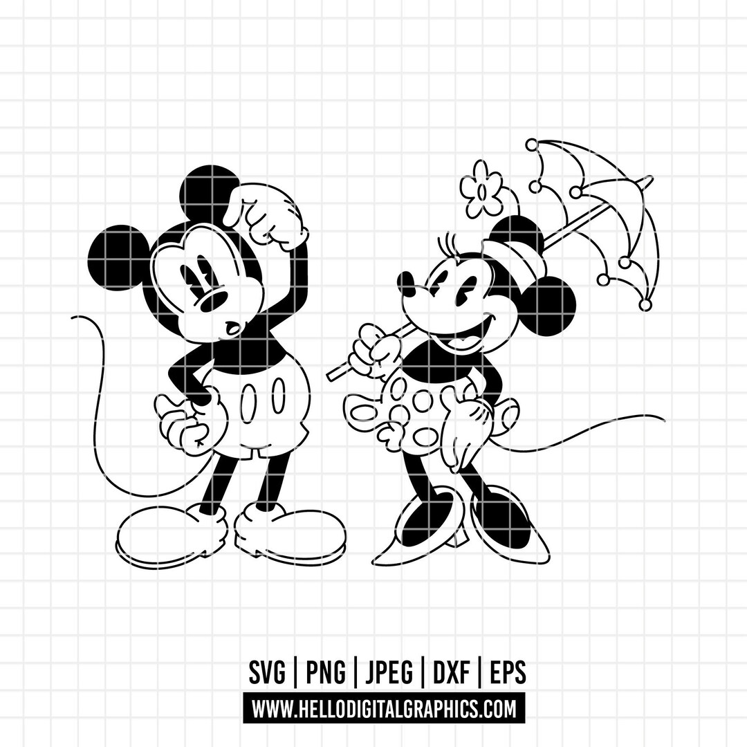 3182 - Mickeey and Minnie's Rain SVG,EPS,PNG. Disneyy Love's Outline ...