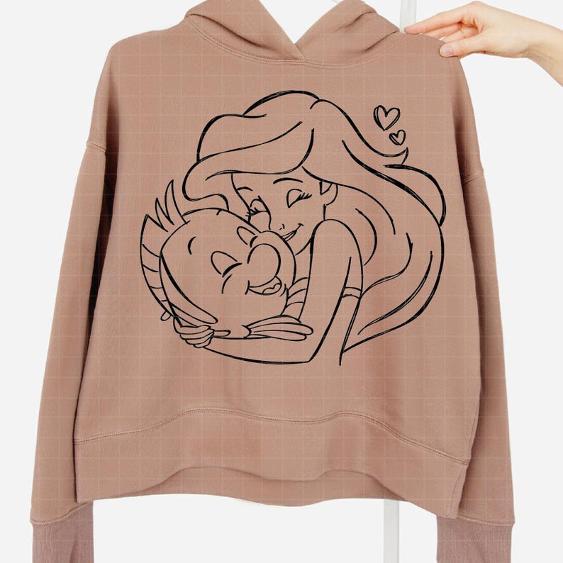 2210 - Princess Ariel and Flounder Line Art SVG, PNG, EPS - Disneyy ...