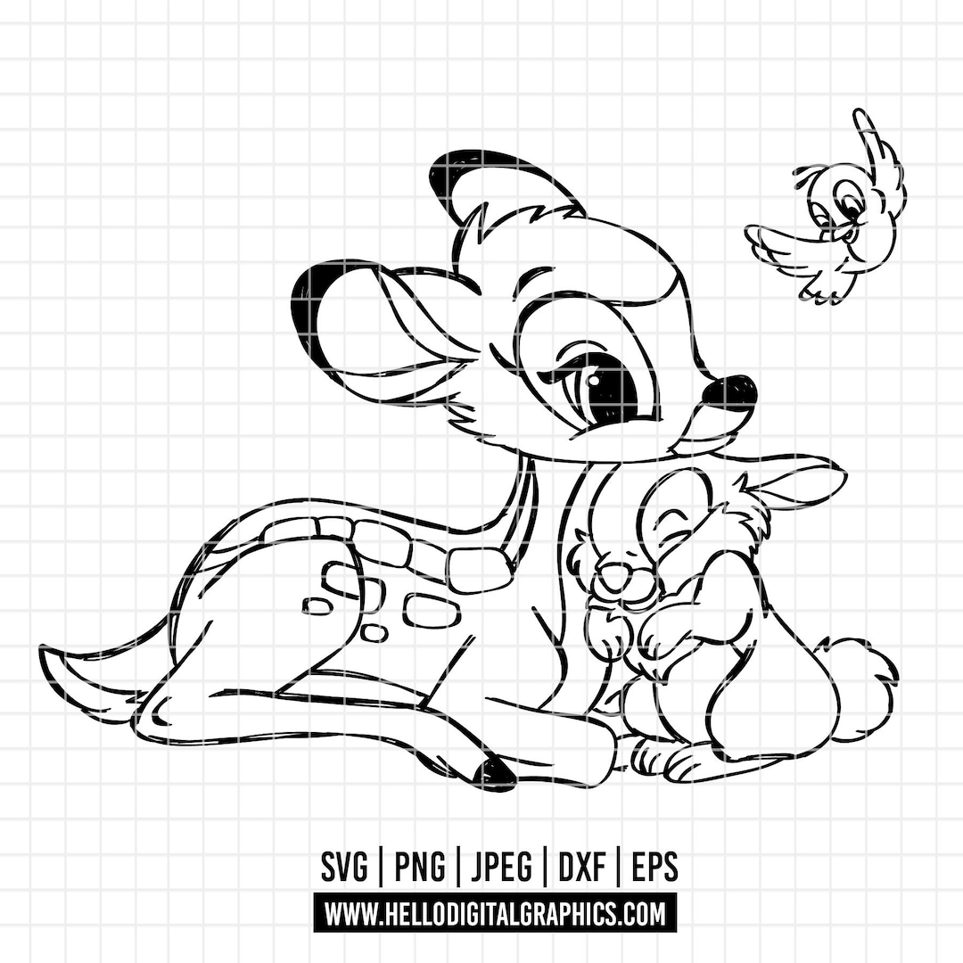 2218 - Bambi Line Art SVG, EPS, PNG - Bambi Iconic Scenes Clipart ...