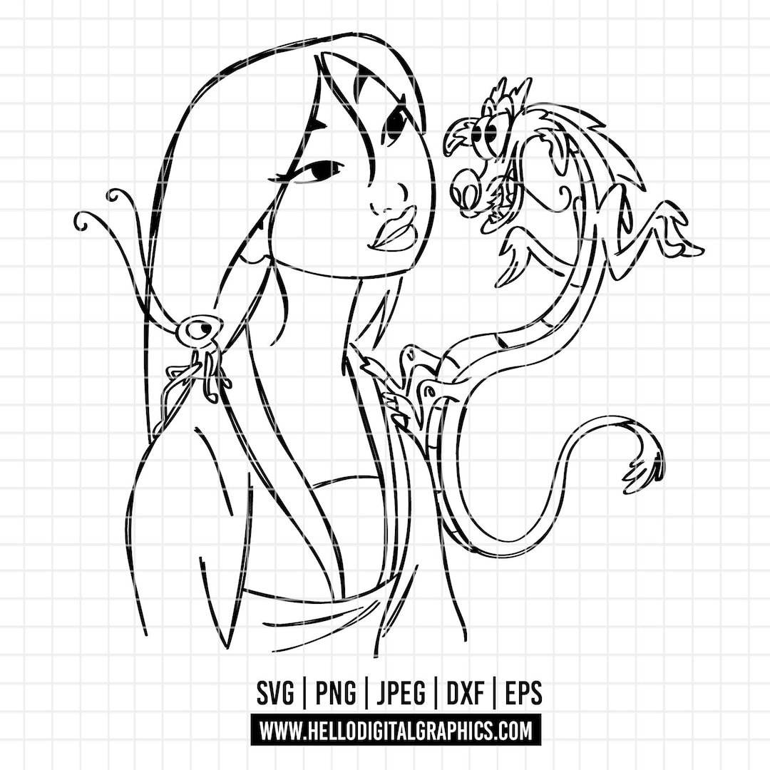 2594 - Mulan Outline SVG, PNG, EPS - Disneyy Princess Mulan Sketch ...