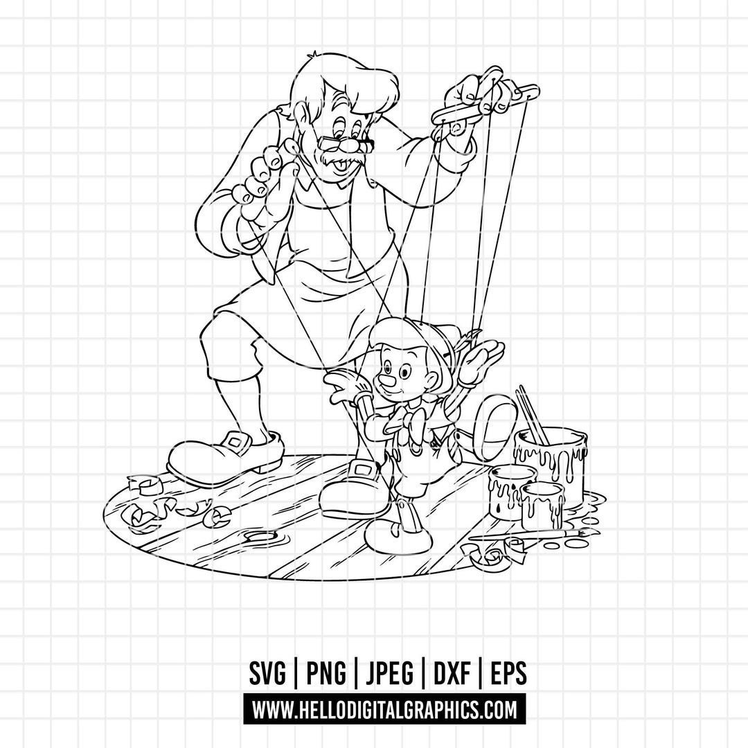 3027 - Pinocchio and Geppetto SVG - EPS - PNG - Pinocchio and Geppetto ...