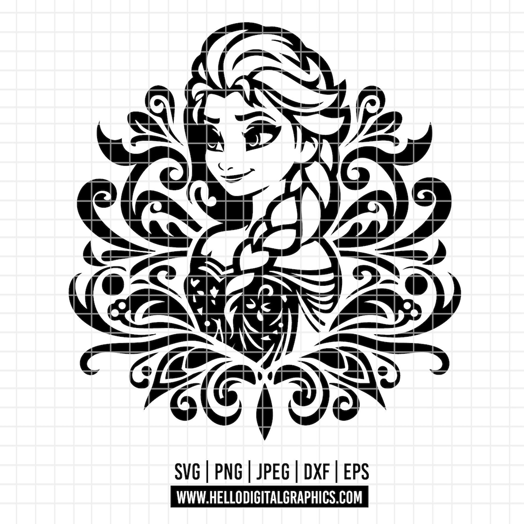 2828 - Princess Elsa Outline SVG, PNG, EPS - Disneyy Princess Frozen ...