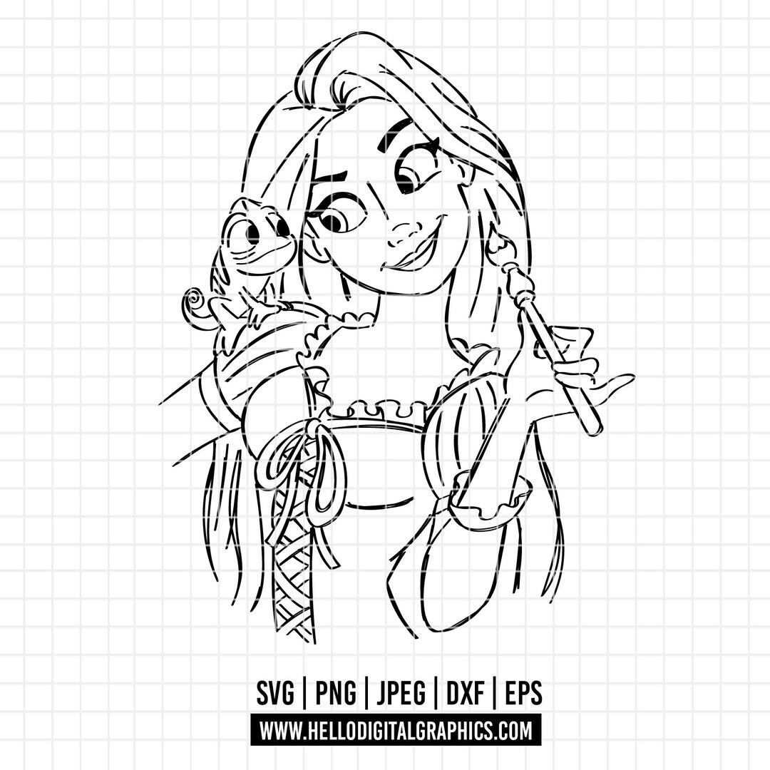 2241 - Rapunzel & Pascal Outline SVG, PNG, EPS - Disneyy Princess ...