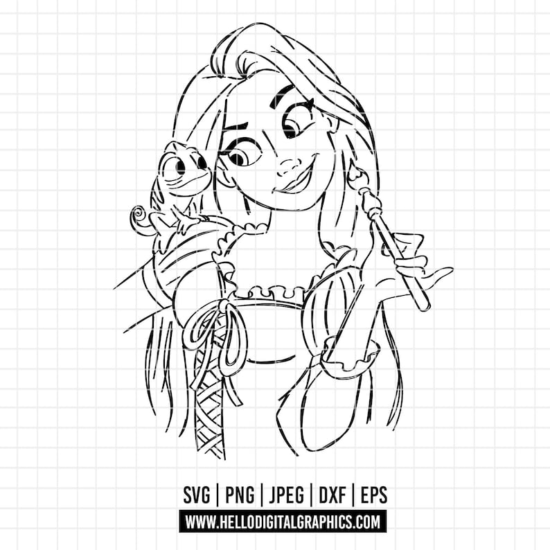 2241 - Rapunzel & Pascal Outline SVG, PNG, EPS - Disneyy Princess ...