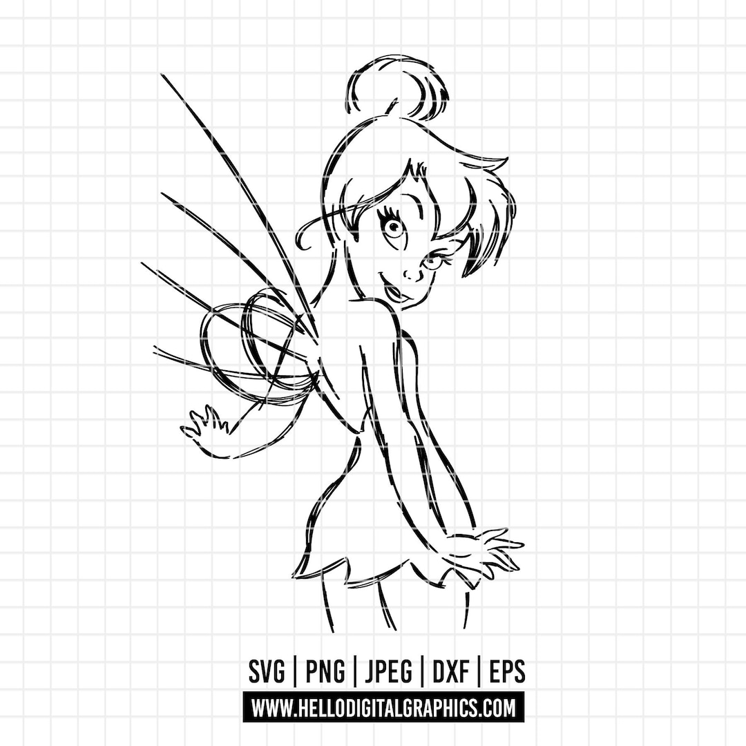 2221 - Tinkerbell Sketch SVG, EPS, PNG - Magic Tinkerbell Outline ...