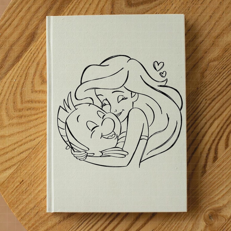 2210 - Princess Ariel and Flounder Line Art SVG, PNG, EPS - Disneyy ...
