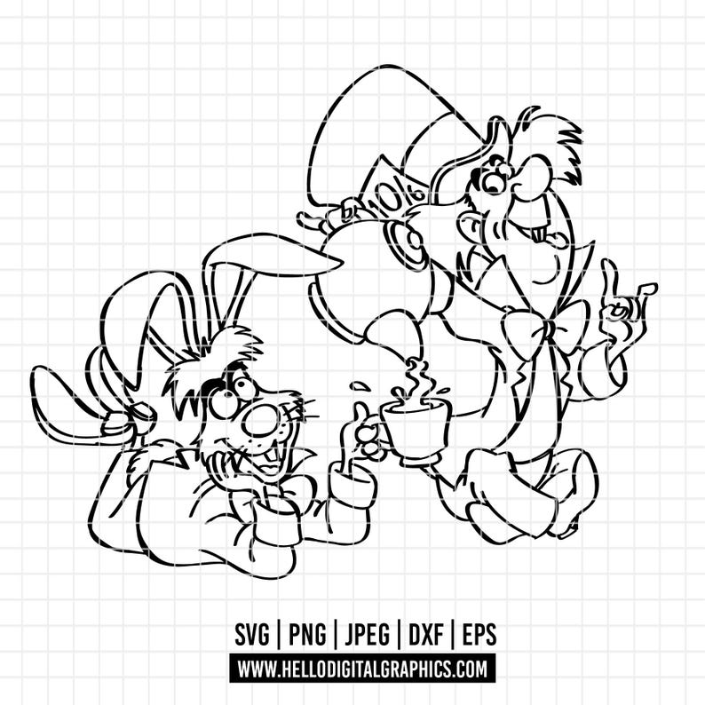 3216 - Mad Hatter and March Hare SVG, EPS, PNG - Disneey Alice Outline ...