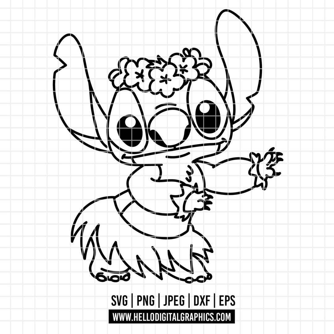 4018 - Stitch Dancing Line Art SVG, EPS, PNG - Lilo Y Stitch Clipart ...