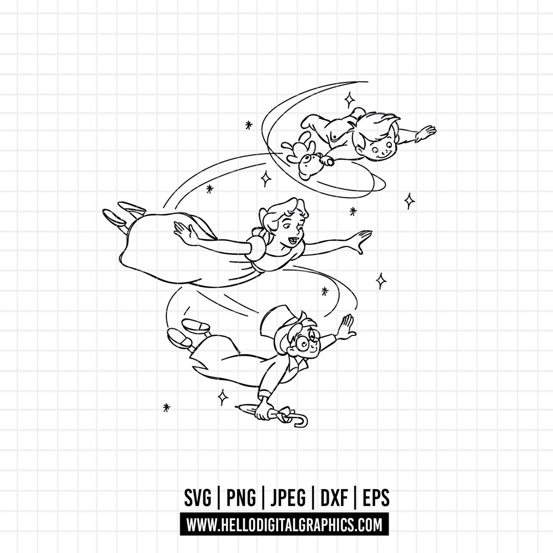 1908 - Peter Pan's Word Outline SVG, EPS, PNG- Peter Pan and Friends ...