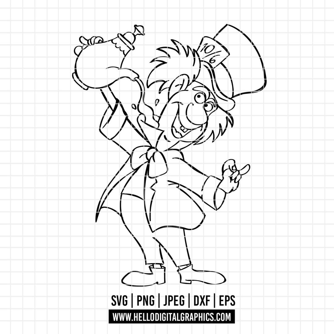 2140 - Mad Hatter Outline SVG, EPS, PNG - the Mad Hatter Clipart Vector ...