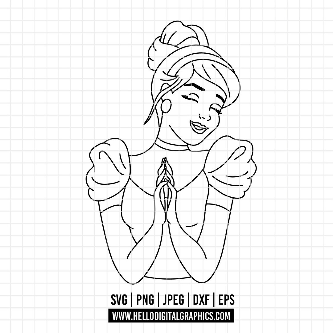 4003 - Cinderella Smiling Line Art SVG, PNG, EPS - Disneyy Princess ...