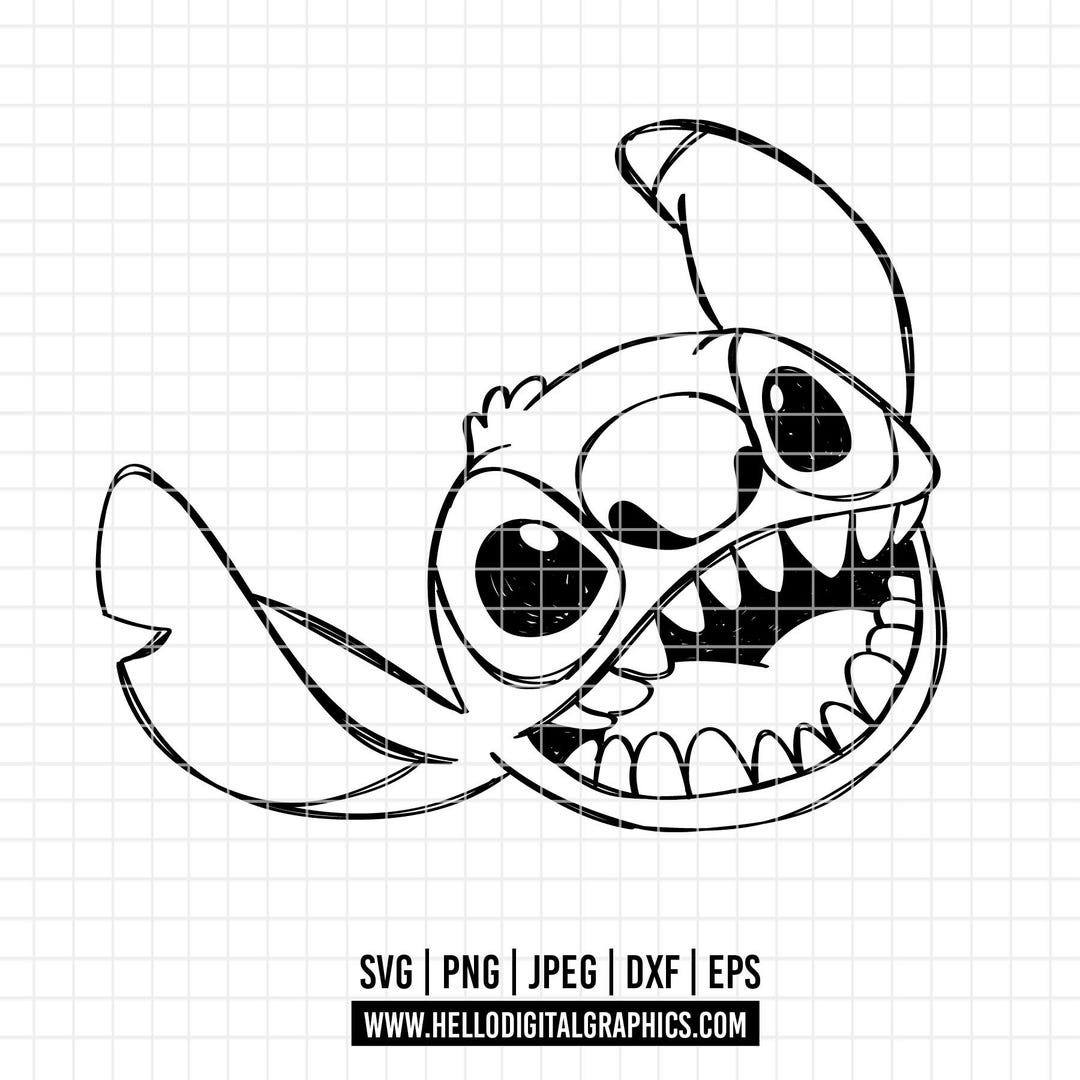 3173 - Stitch Smiling Outline SVG, EPS, PNG - Lilo Y Stitch Clipart ...