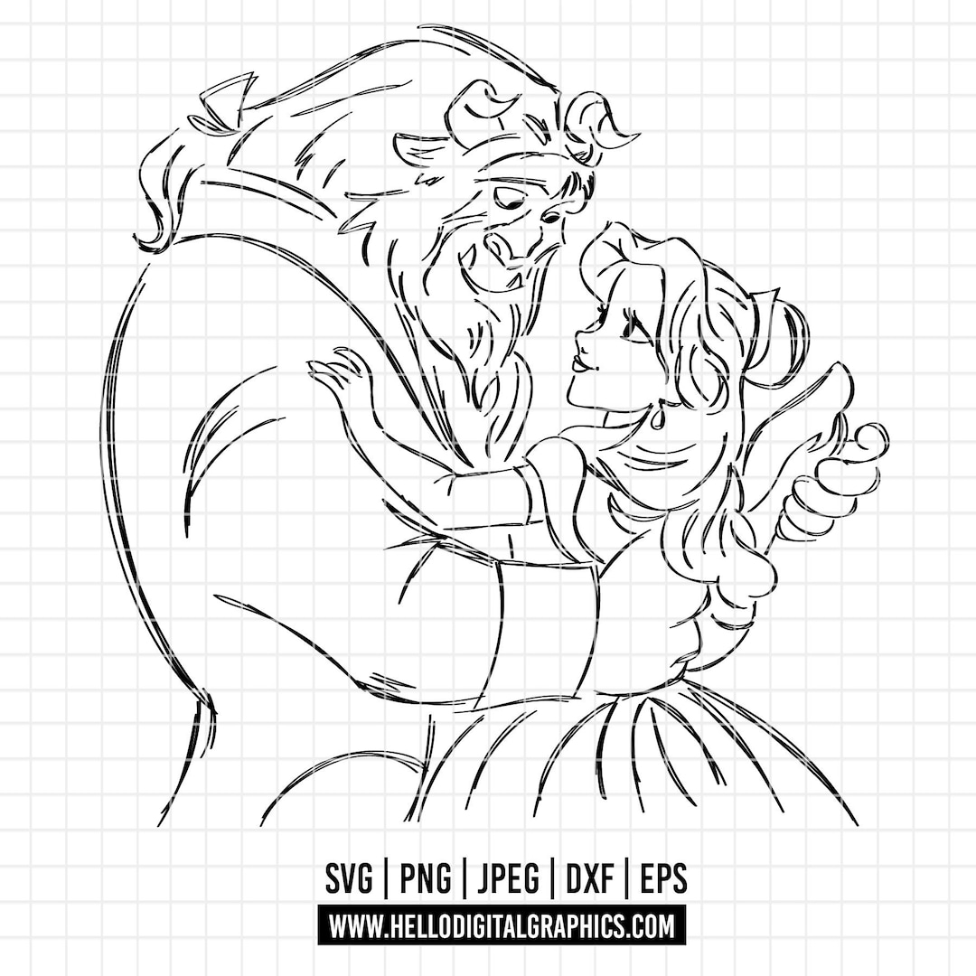 2157 - Beauty and the Beast Line Art SVG, PNG, EPS - Disneyy Princess ...