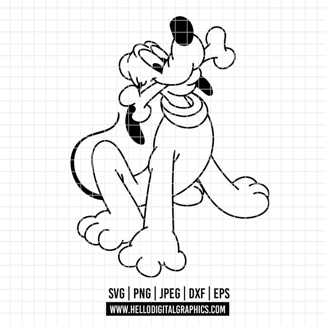 3841 - Pluto With His Bone Line Art Svg, Eps, Png, Dxf, Jpeg. Disneey ...