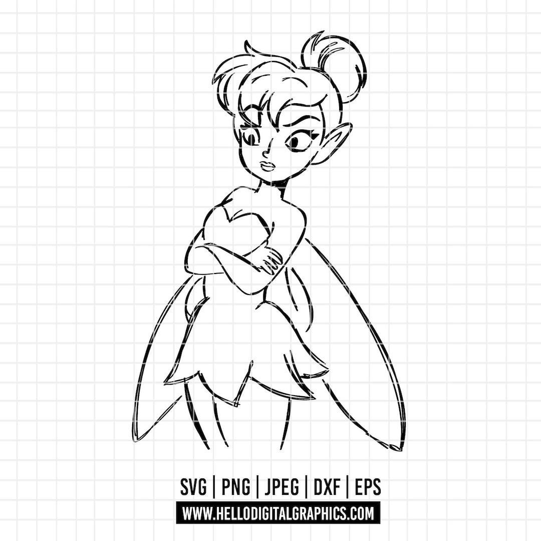 2222 - Angry Tinkerbell Outline SVG, EPS, PNG - Magic Tinkerbell Line ...