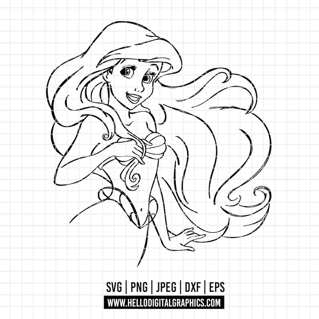2248 - Princess Little Mermaid Line Art SVG, PNG, EPS - Disneyy ...