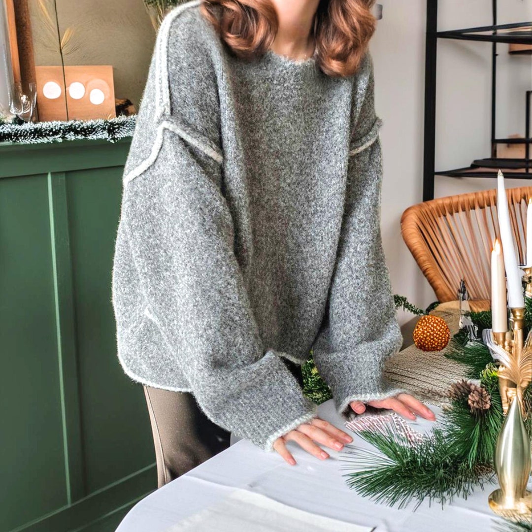 Women's Oversized Jumper - Cosy Italian Knitwear With Blanket Stitch ...