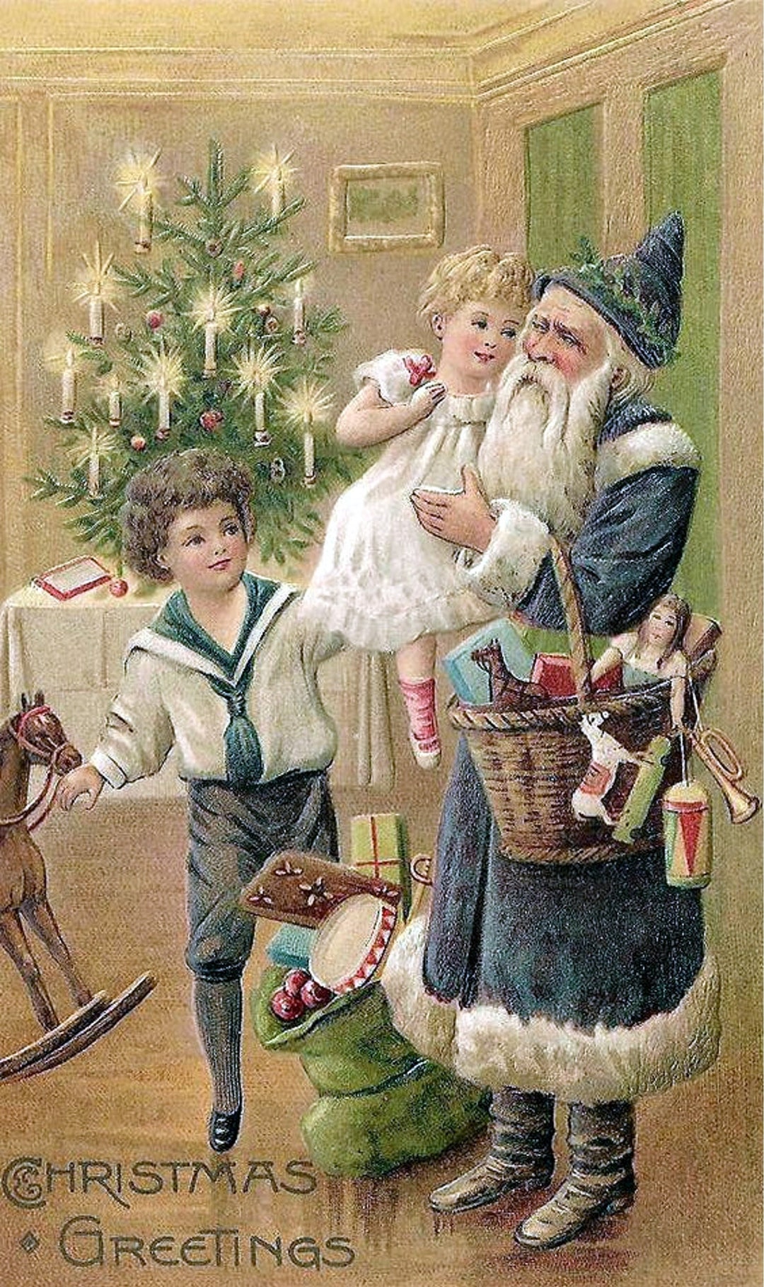 Father Christmas Vintage Christmas Seasons Greetings Holiday Yule Cards ...