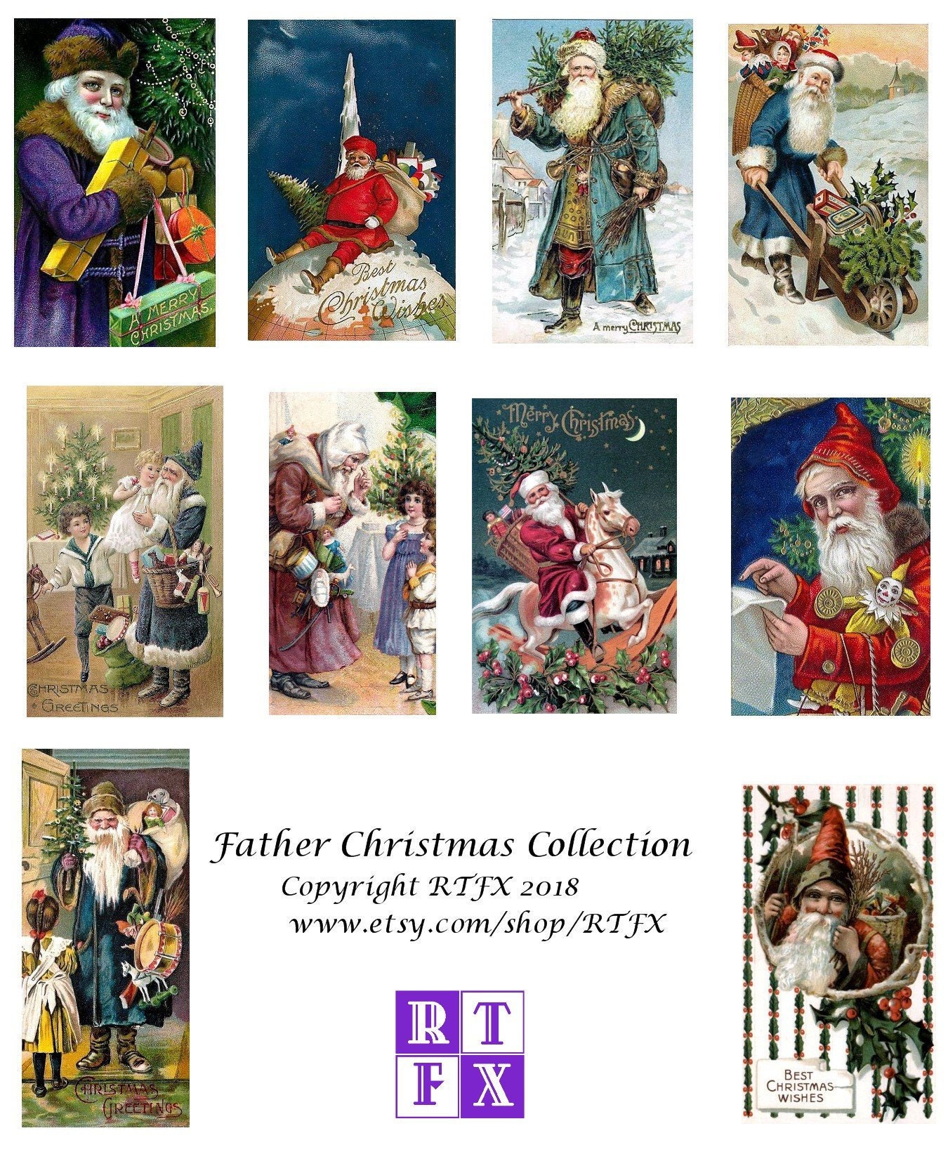 Vintage Image Father Christmas Boxed Set of 10 Cards Santa Clause ...