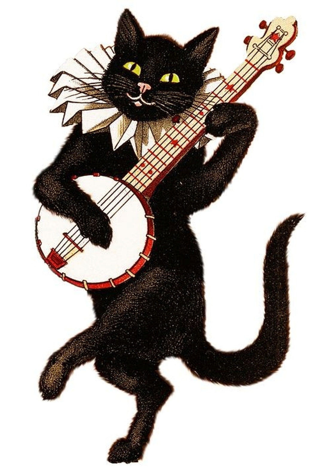 Banjo Cat Halloween Greetings Halloween Blank Note Card Vintage Hand ...