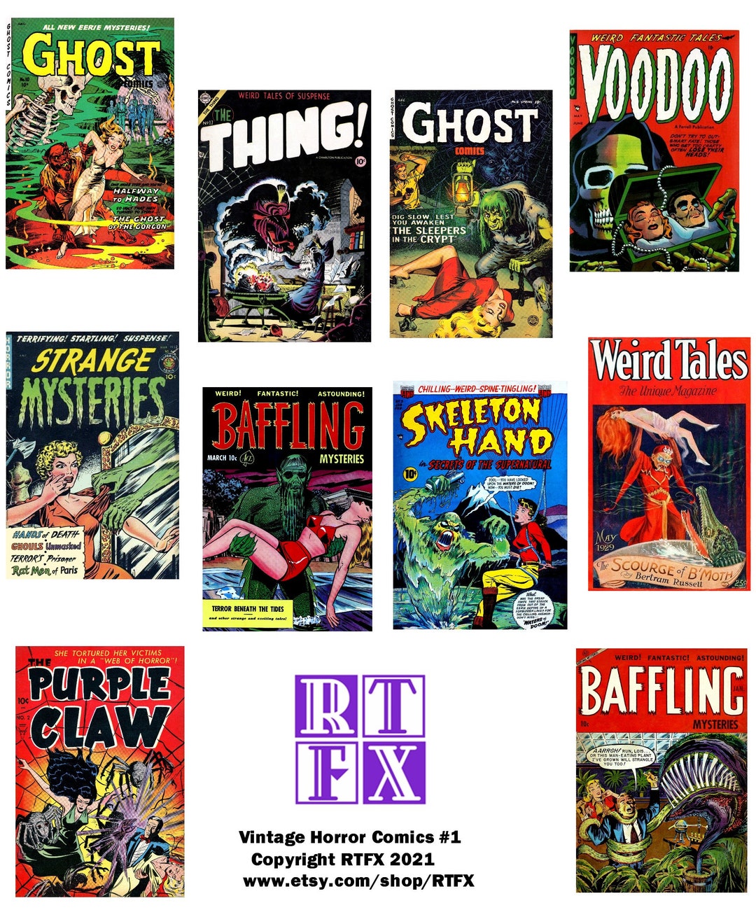 Old Time Horror Comic Book Cover Collection Blank Cards Handmade 10 ...