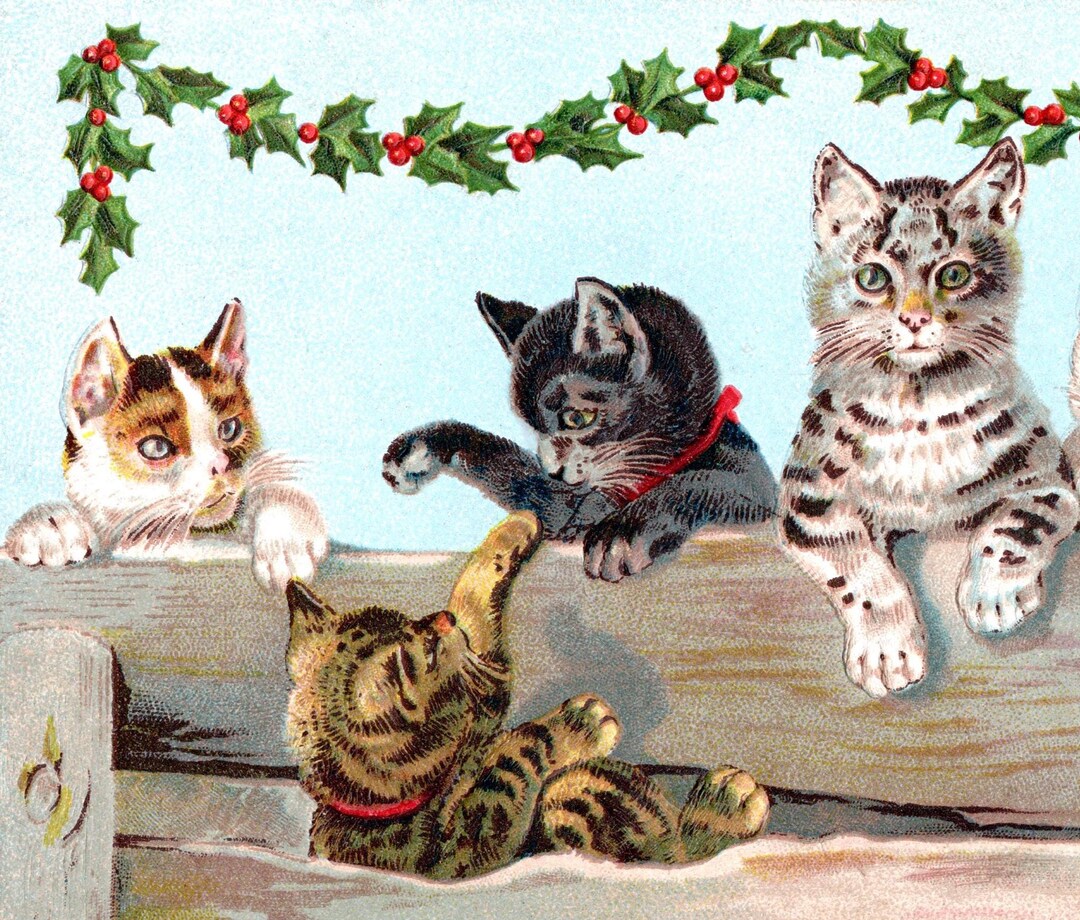 Victorian Edwardian Christmas Kitty Vintage Image Handmade Holiday ...