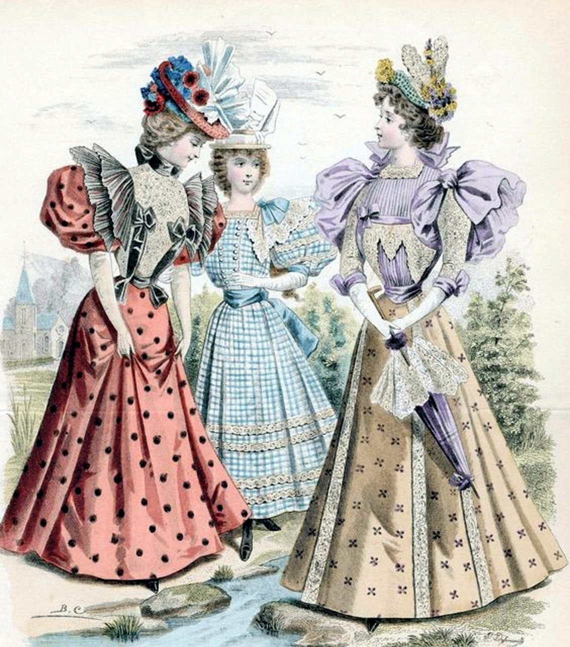 1890's Fashion Plate Vintage Fashions Costume Handmade Blank Note Card ...