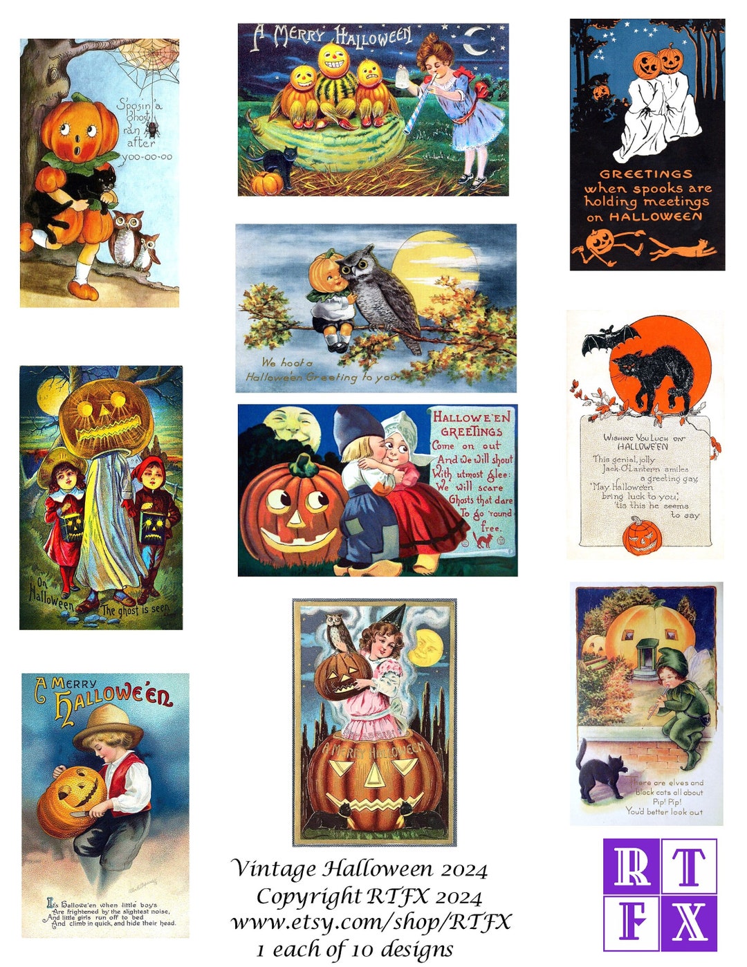 Vintage Image Halloween Card Set 2024 Blank Cards 10 Pack Spooky Trick ...
