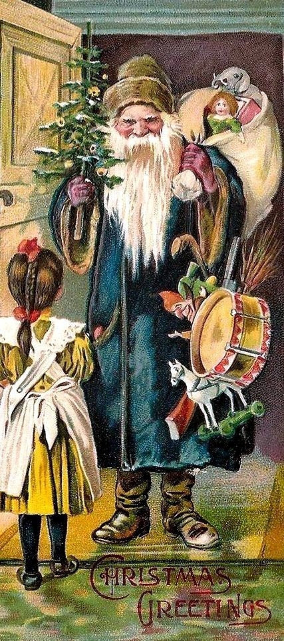 Father Christmas Vintage Christmas Seasons Greetings Holiday Yule Cards ...