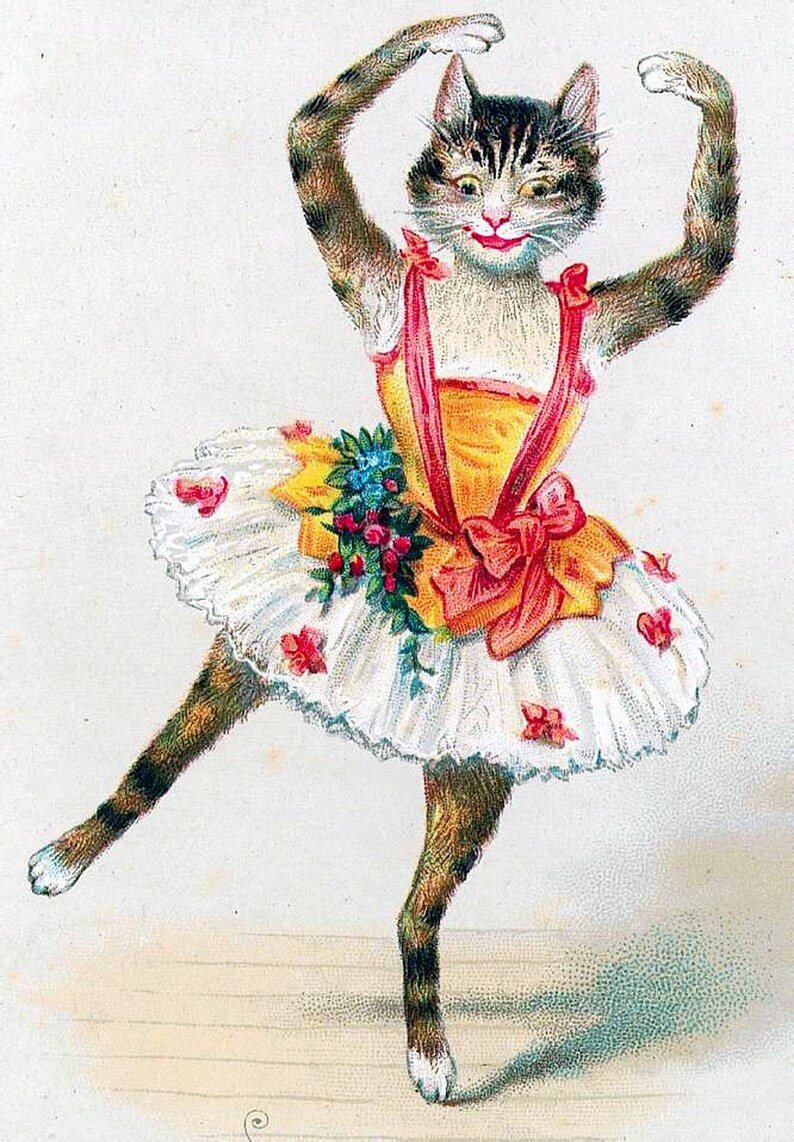 Dancing Kitty Vintage Image Note Card Hand Made Birthday Dance - Etsy