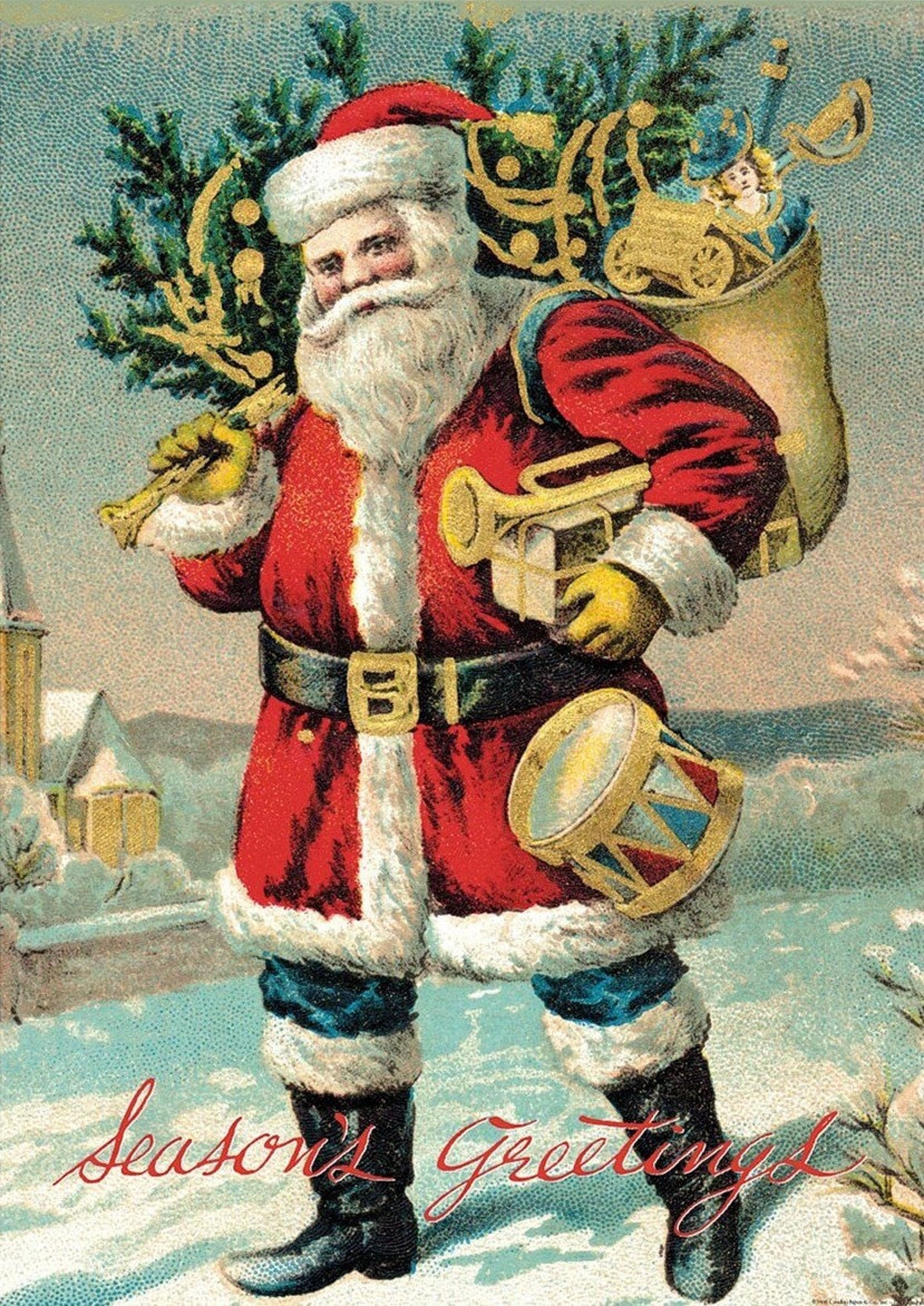 Father Christmas Vintage Christmas Seasons Greetings Holiday Yule Cards ...