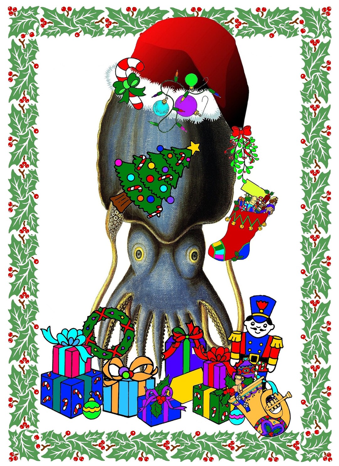 Oh Christmas Squid Christmas Seasons Greetings Holiday Yule Cards Thank ...