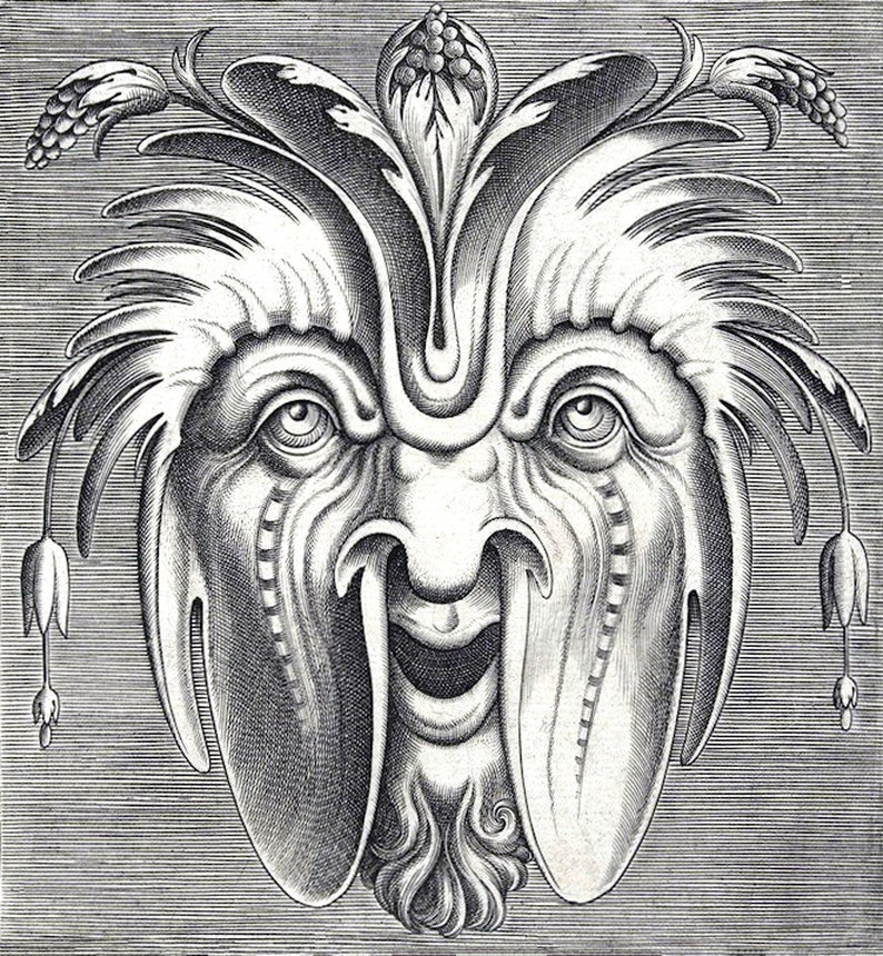 Colorful Flemish Grotesque Mask Collection 11 Designs Blank Birthday ...