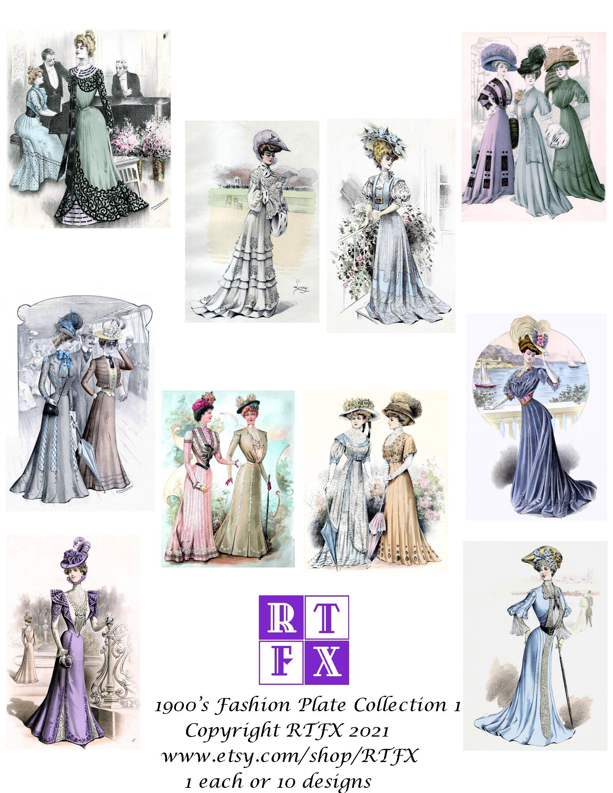 1900's Vintage Image Fashion Plates Handmade Note Cards Set of 10 ...