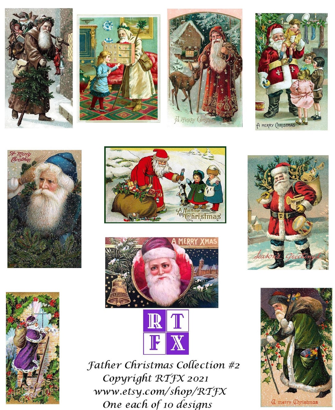 Vintage Image Father Christmas Collection Set of 10 Cards Handmade ...