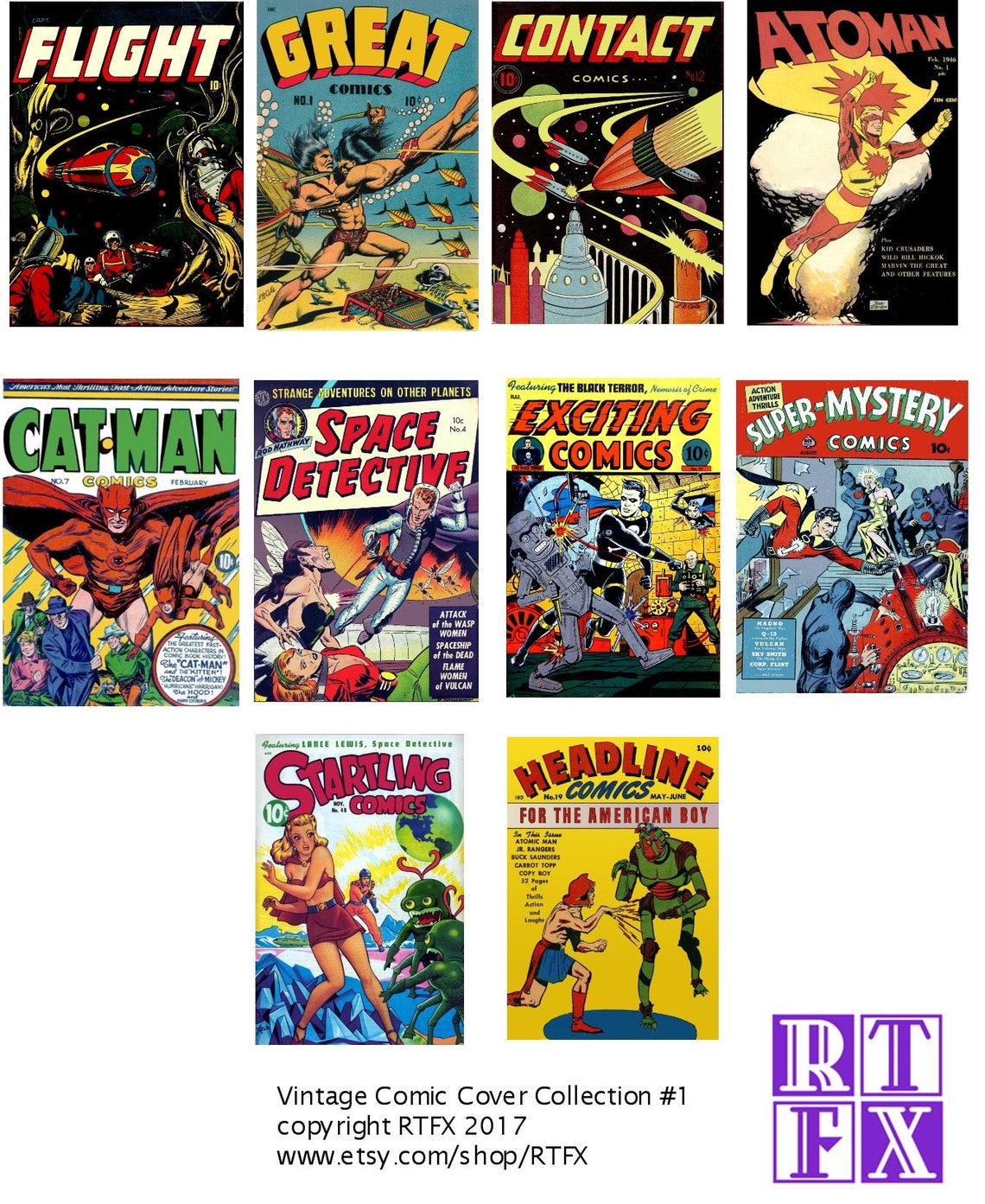 Old Time Comic Book Cover Vintage Image Collection Blank Cards Handmade ...